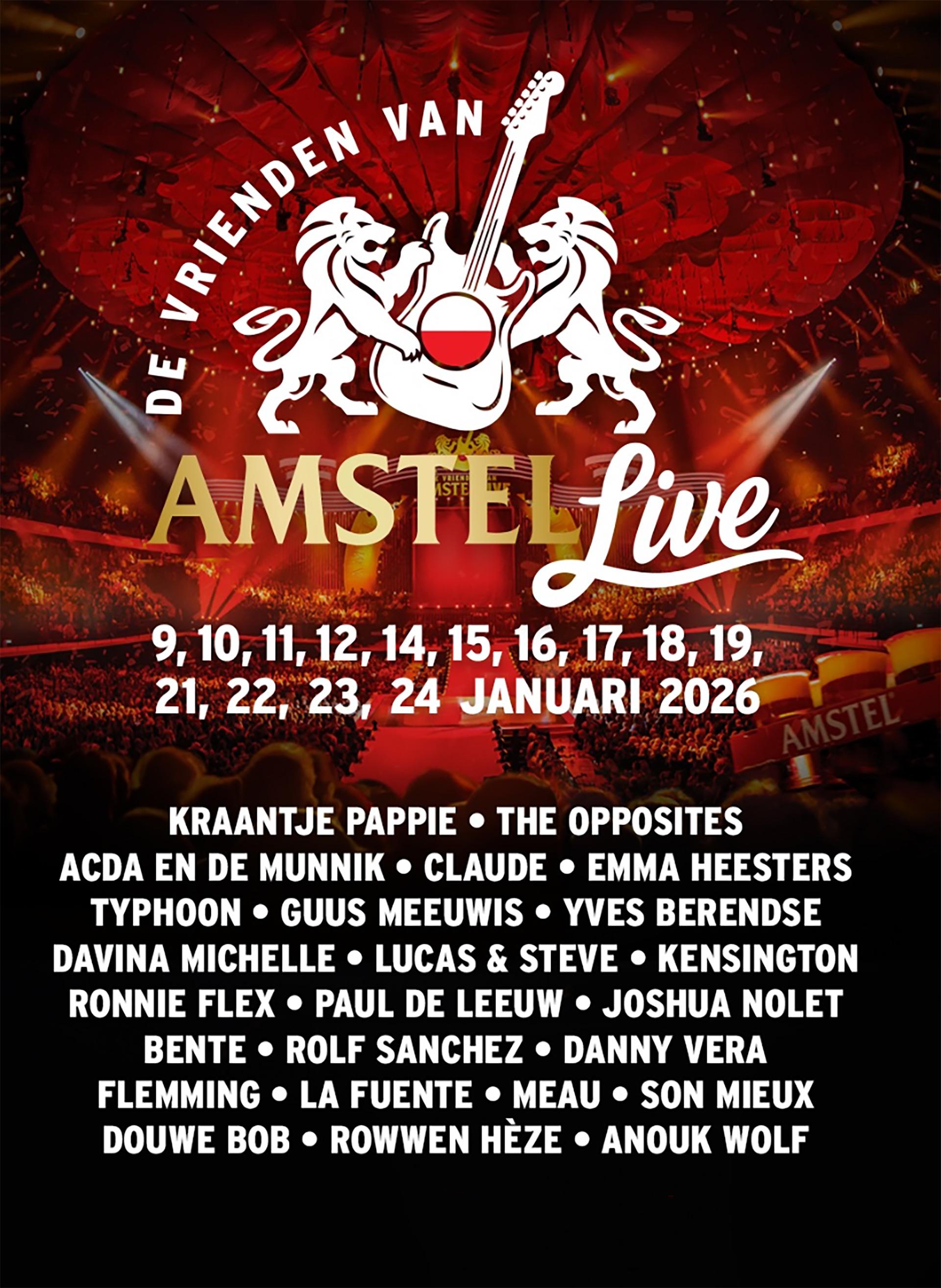 Line-up Vrienden van Amstel Live 2026: een recordaantal artiesten - JFK