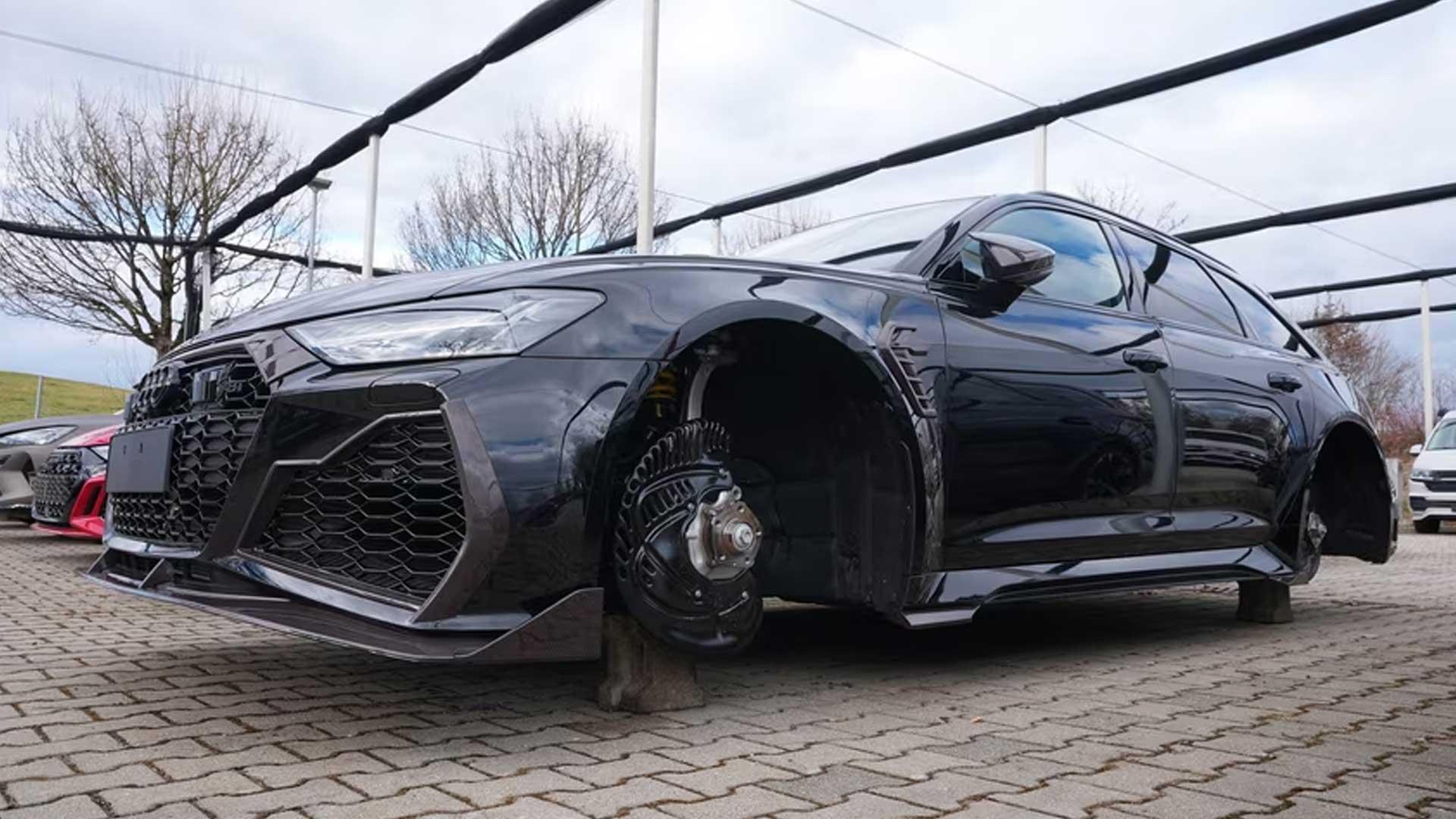 Diefstal van velgen en remmen van Audi RS 6 bij Abt Sportsline
