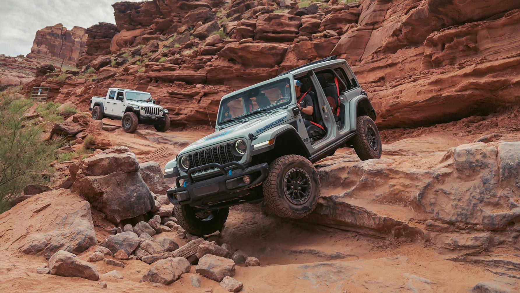 Cliffhanger Trail in Moab trotseren in een standaard Jeep Wrangler