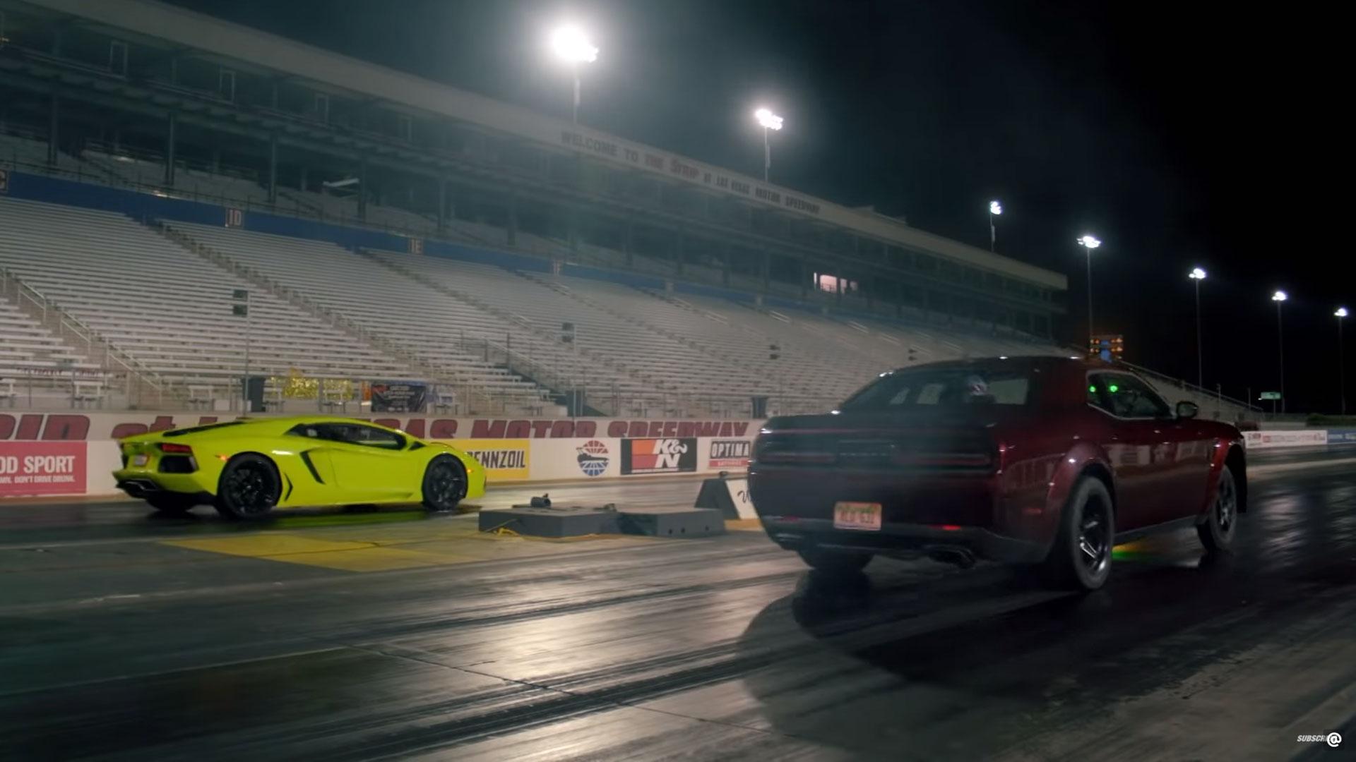 Dodge Demon vs Lamborghini Aventador - TopGear Nederland