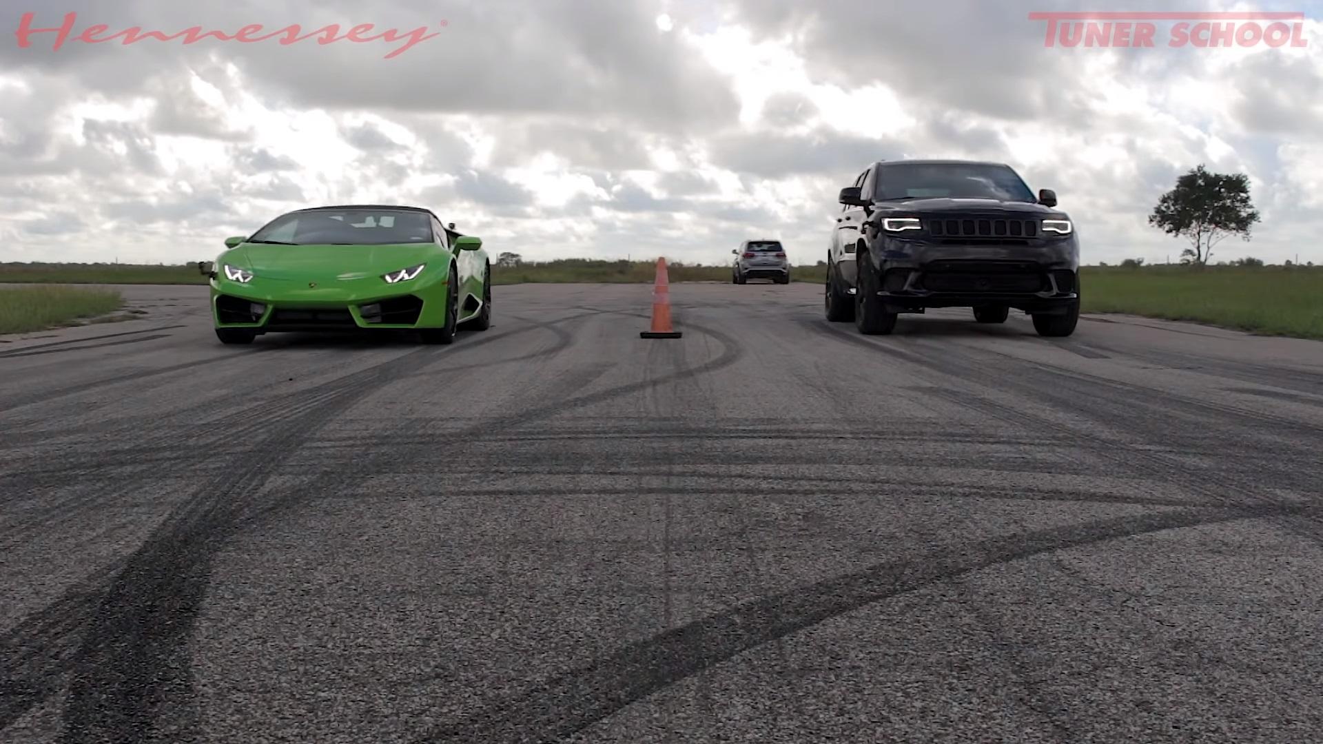 Jeep Trackhawk HPE1000 vs Lamborghini Huracán - TopGear Nederland