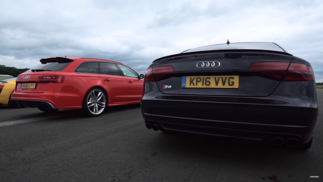 Audi R8 V10 Plus vs Audi RS 6 vs Audi S8 in een dragrace - TopGear