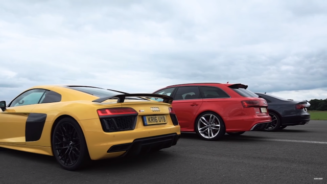 Audi R8 V10 Plus vs Audi RS 6 vs Audi S8 in een dragrace - TopGear