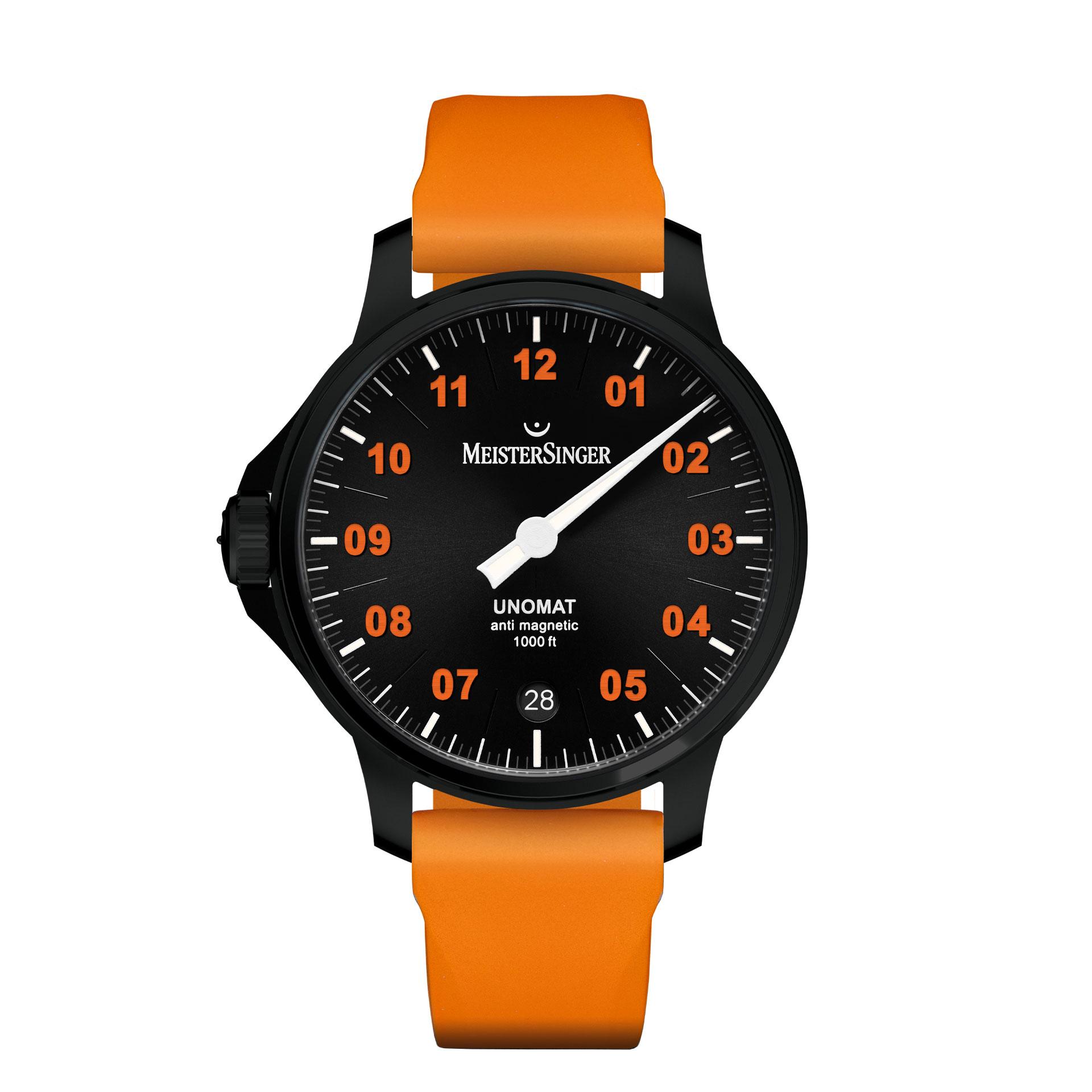 MeisterSinger Unomat Black with blue or orange