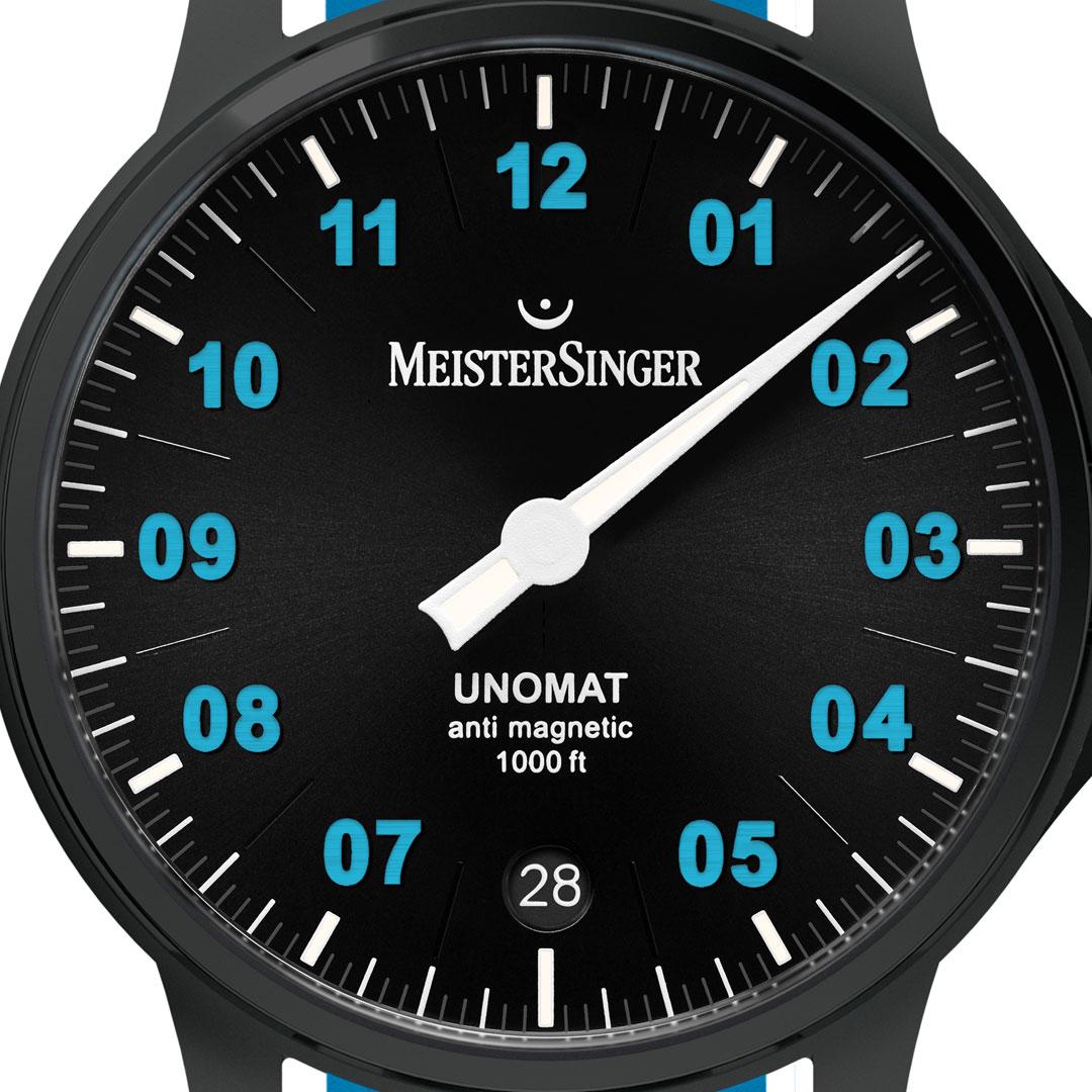 MeisterSinger Unomat Black with blue or orange