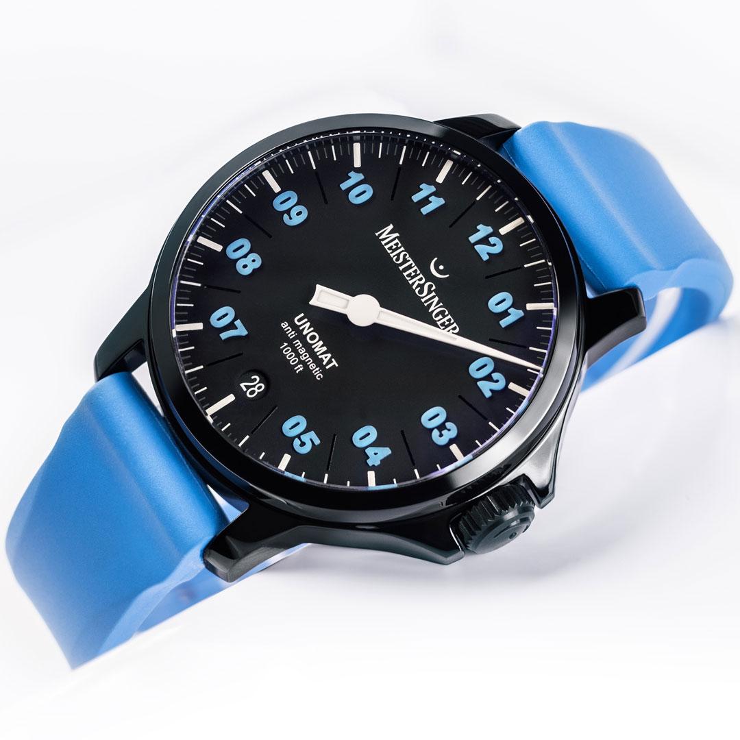 MeisterSinger Unomat Black with blue or orange